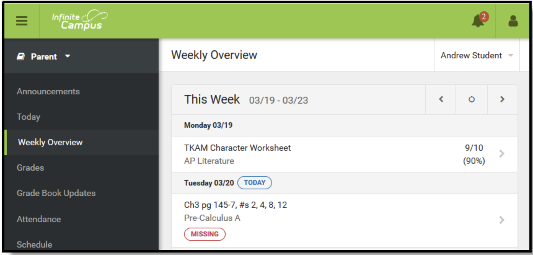 Infinite Campus Parent Portal Notifications Navigator Schools